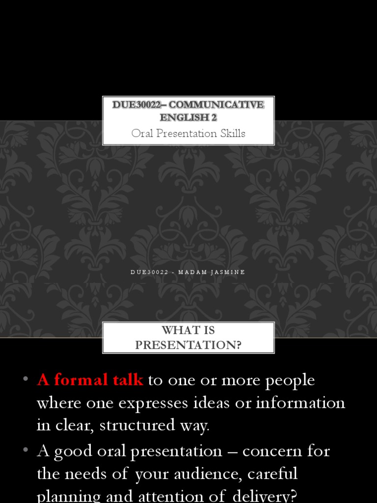 Oral Presentation Skills: Due30022 - Communicative English 2 | PDF