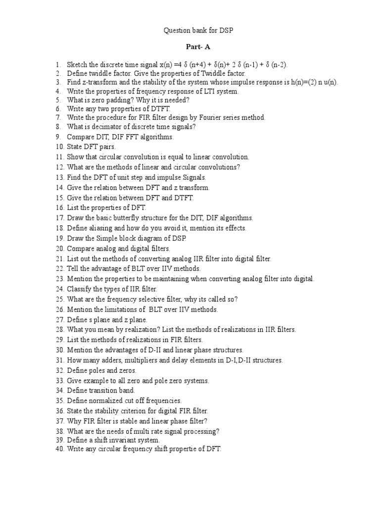 DSP Question Bank | PDF | Digital Signal Processing | Discrete Fourier Transform