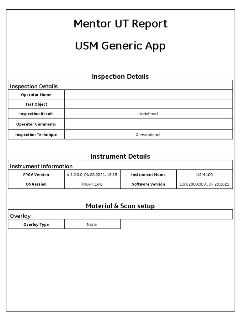 Mentor UT Report USM Generic App: Inspection Details | PDF | Electronic ...