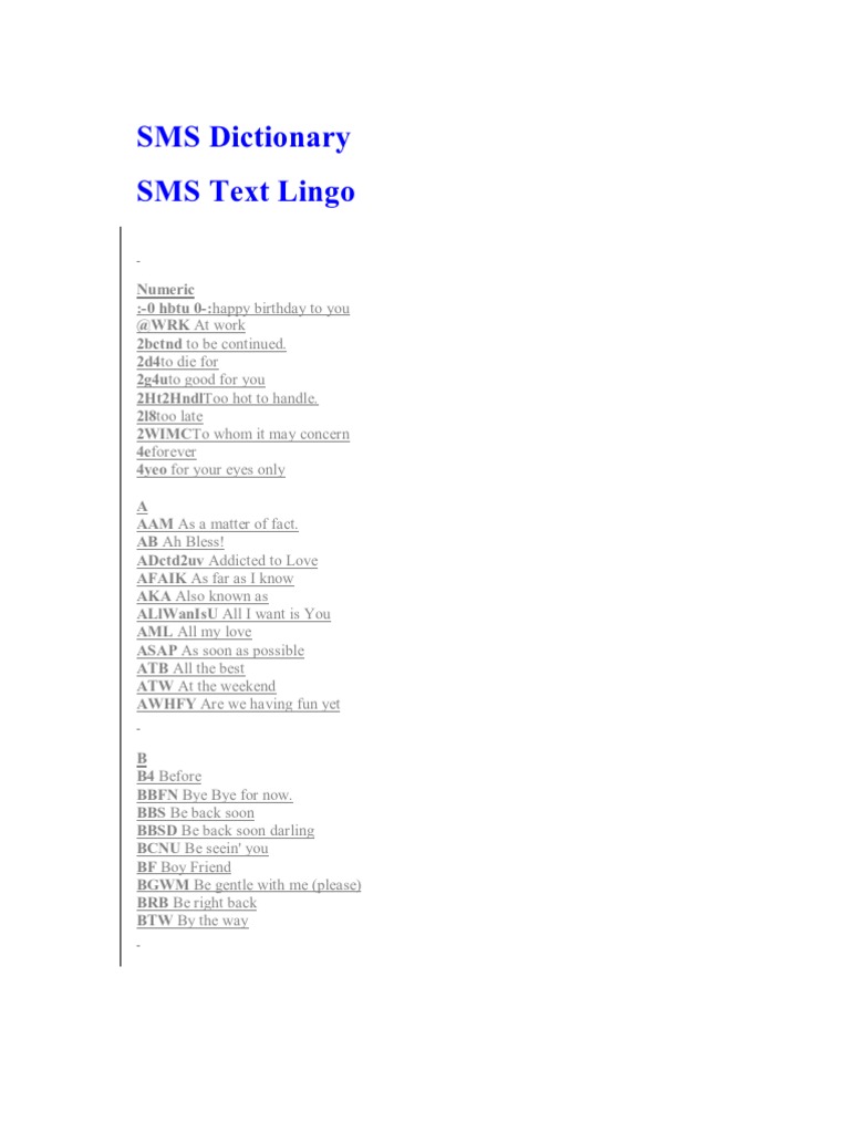 SMS Dictionary | PDF