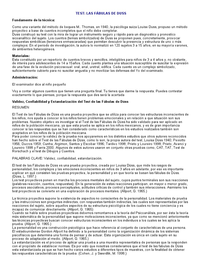 Análisis de la validez, confiabilidad y estandarización del Test de las ...