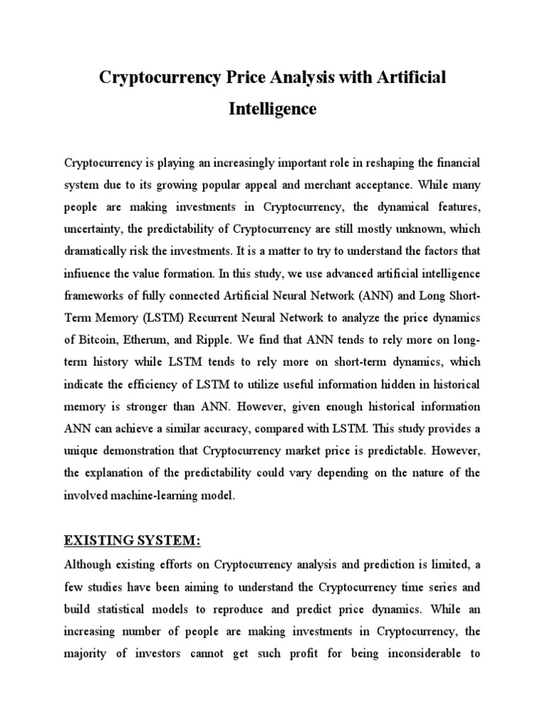 17 Cryptocurrency Price Analysis With Artificial Intelligence Pdf