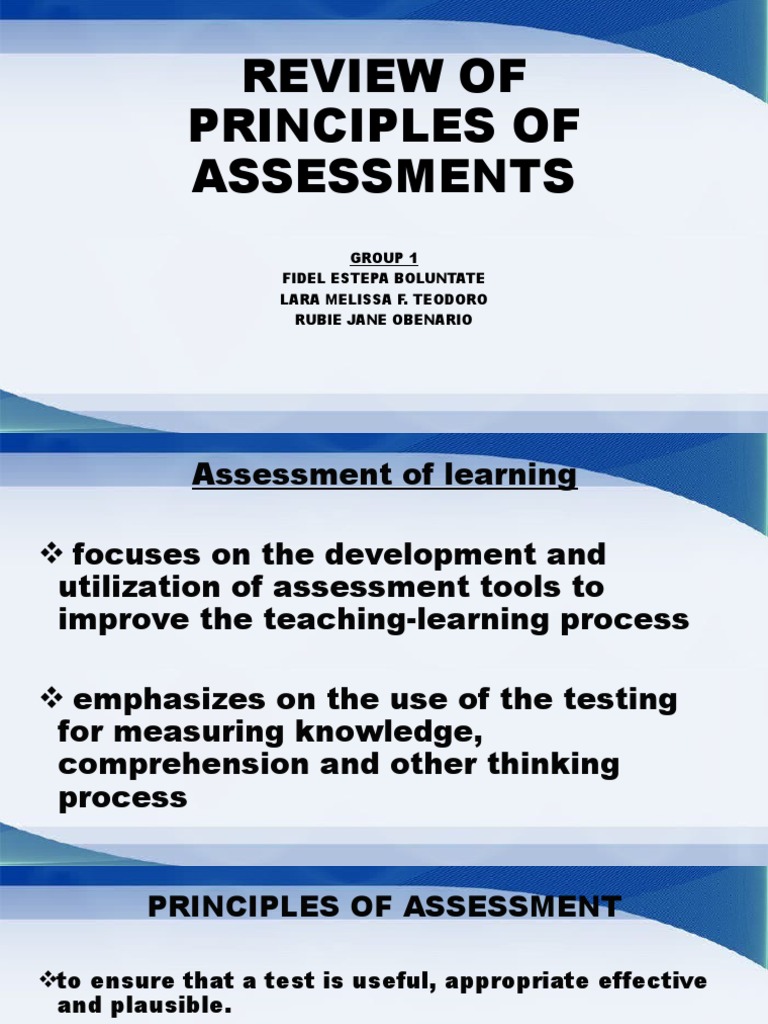 Review of Principles of Assessments | PDF | Educational Assessment ...