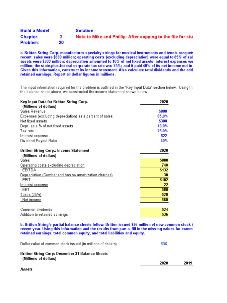 Ch02 P20 Build A Model Solution Pdf Equity Finance Depreciation