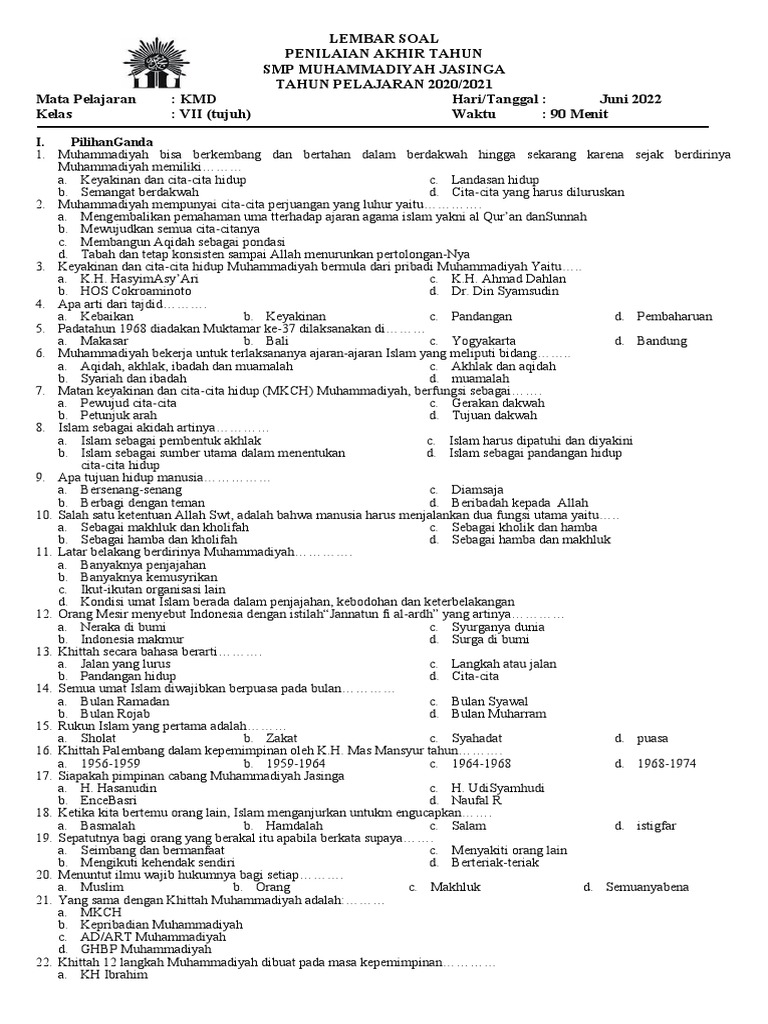 Soal PAT KMD 2022 | PDF