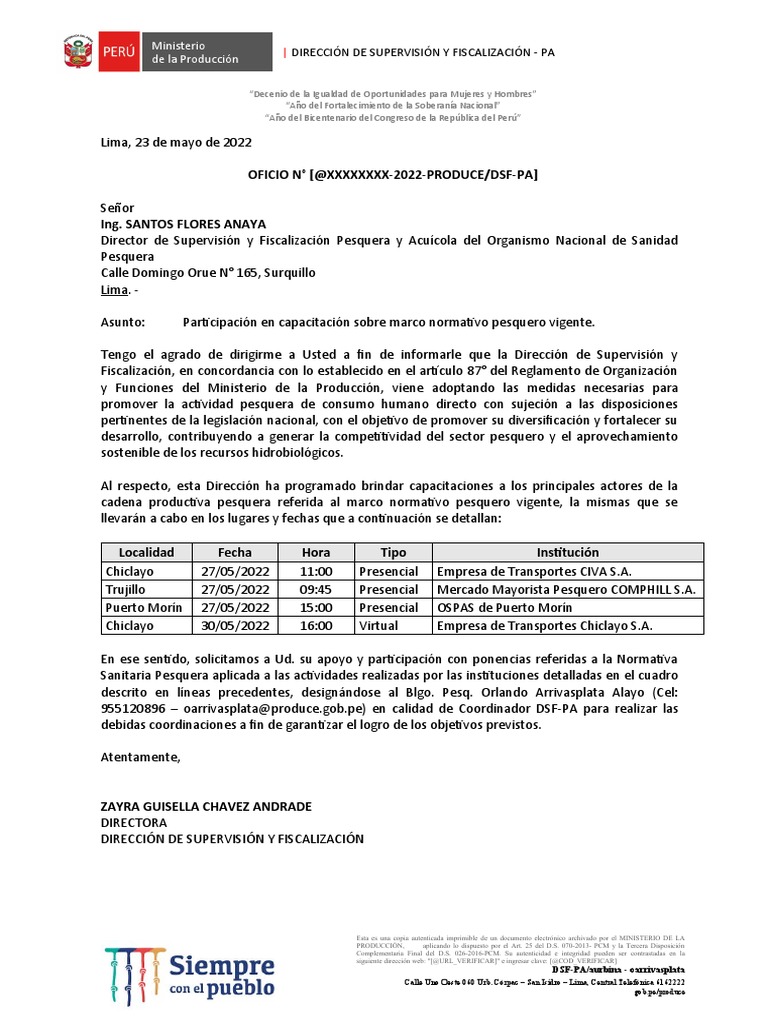 Oficio Capacitacion Sanipes | PDF