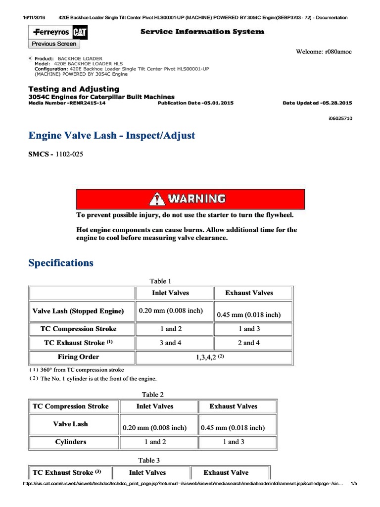 Engine Valve Lash - Inspect/Adjust | PDF | Internal Combustion Engine | Engines