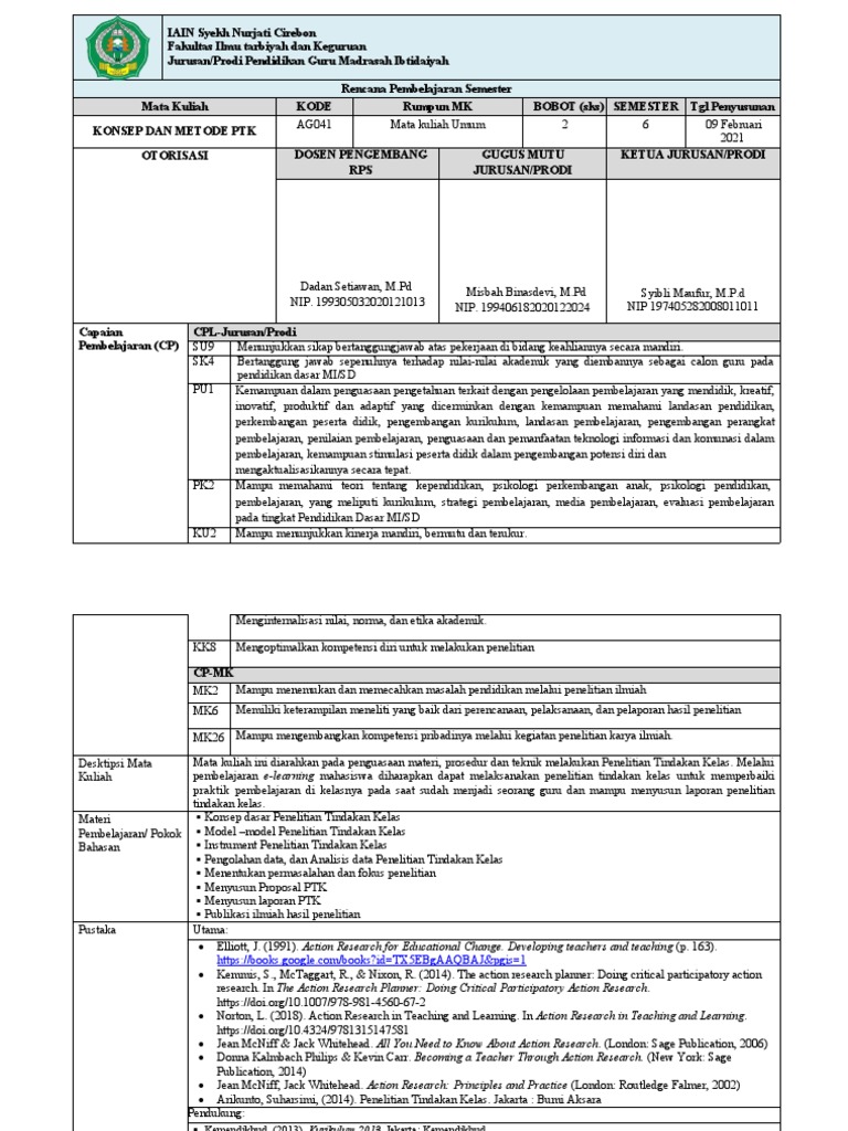 RPS Konsep Dan Metode PTK | PDF
