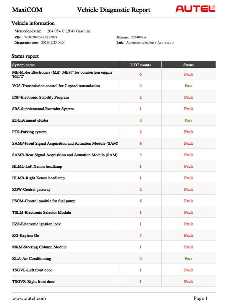 Mercedes-Benz Diagnostic Fault Codes | PDF | Power Supply | Electrical ...