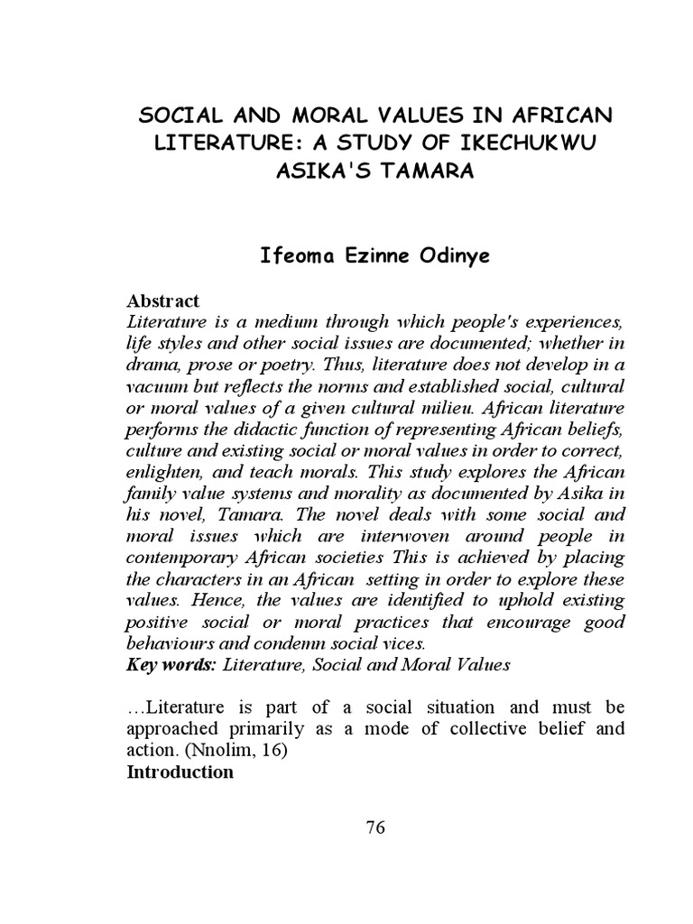 Social and Moral Values in African Literature: A Study of Ikechukwu ...