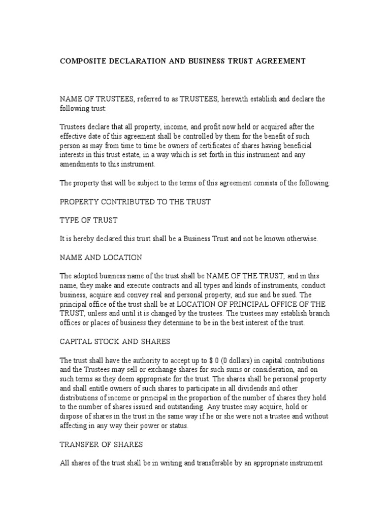 Business Trust Agreement Contract Form | PDF | Trust Law | Trustee