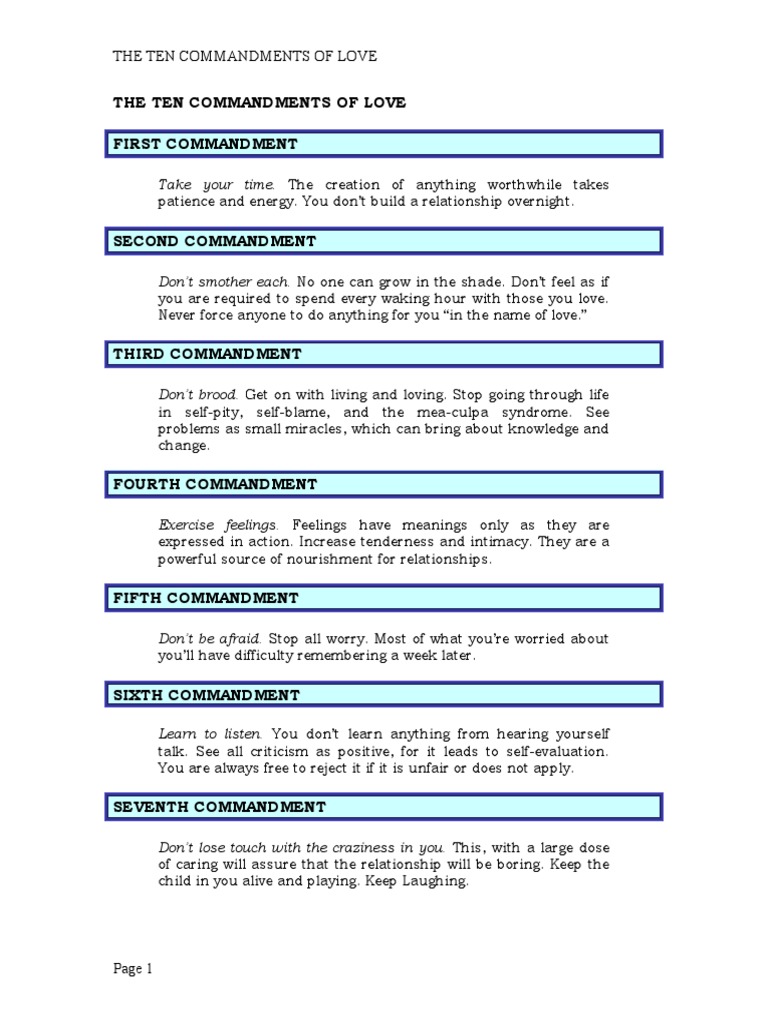 The Ten Commandments of Love | PDF | Self-Improvement | Wellness