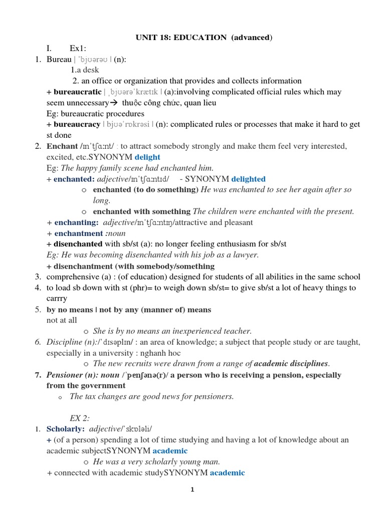UNIT 18 - Vocabulary (Explain Class) | PDF | Apprenticeship | Noun