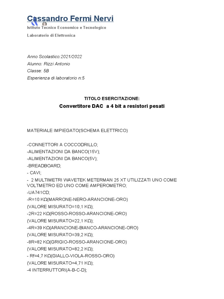 Antonio Rizzi - (N.5) Relazione Elettronica | PDF