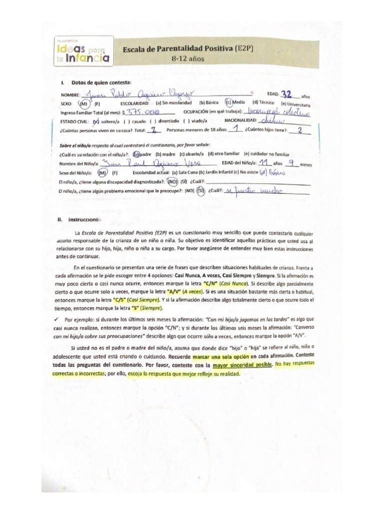 Escala de Parentalidad Positiva (E2P) | PDF
