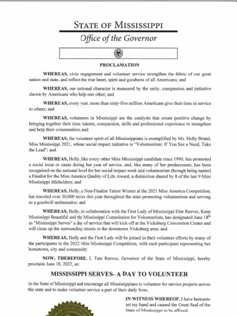 Mississippi Serves Proclamation | PDF