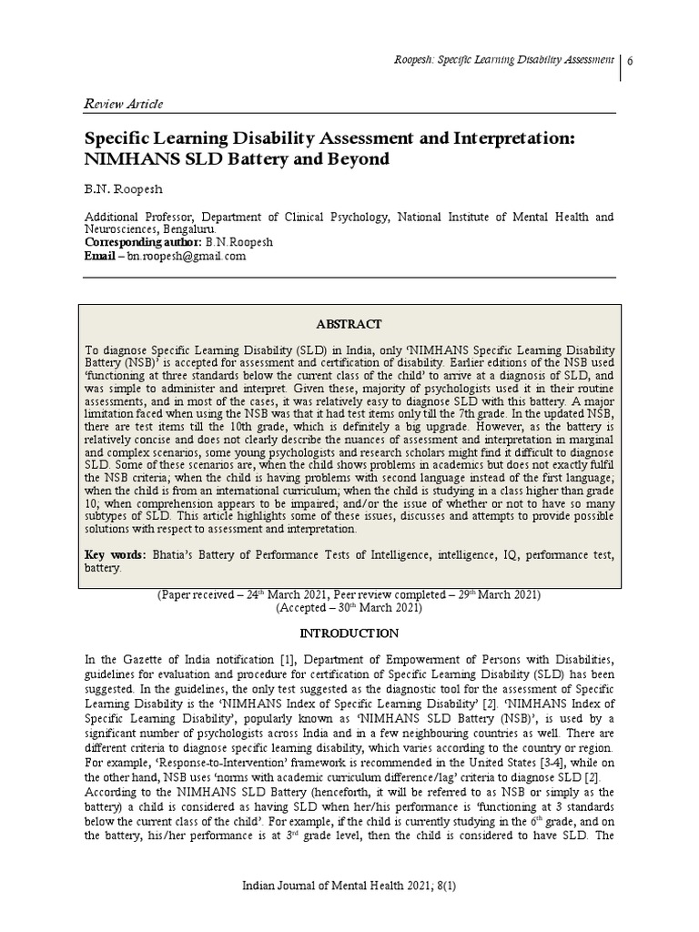 Review Article - Specific Learning Disability | PDF | Reading ...