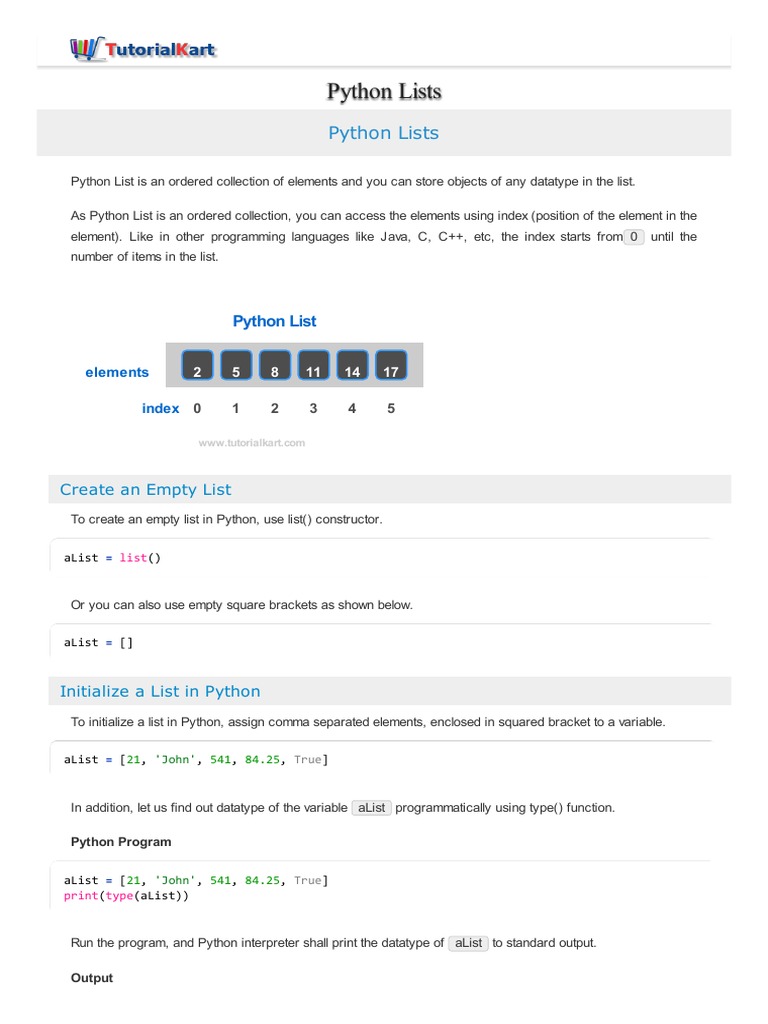 Python Lists | Download Free PDF | Python (Programming Language) | Control Flow