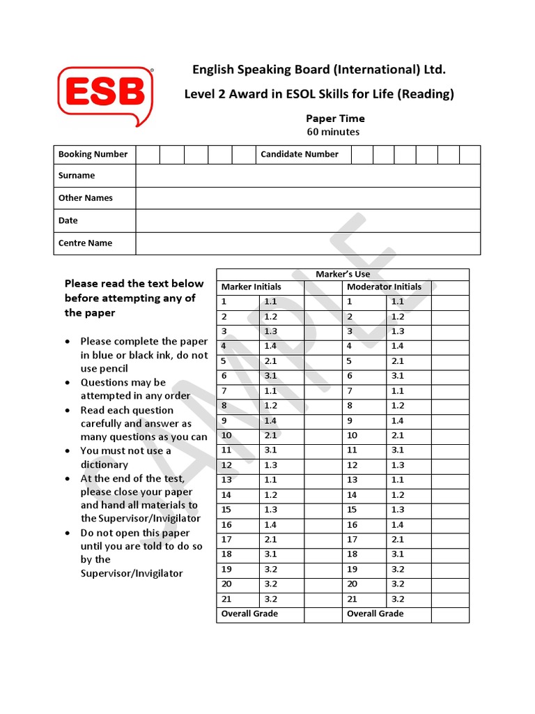 Preparing for the ESOL Skills for Life Reading Exam | PDF | United ...