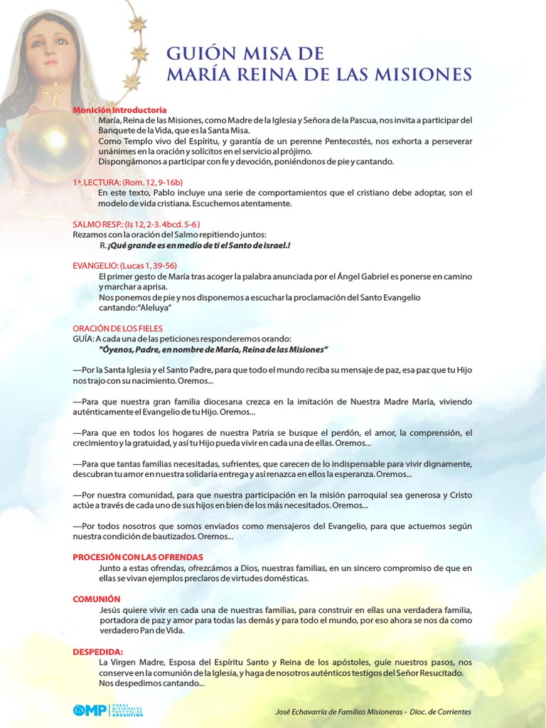 Guion Misa Maria Reina de Las Misiones | PDF