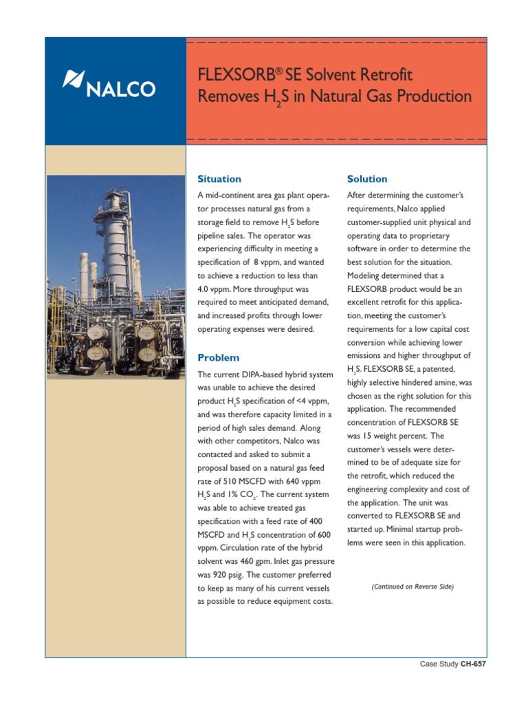 Flexsorb Solvent Retrofit H2S Scavenger | PDF | Sulfuric Acid | Natural Gas