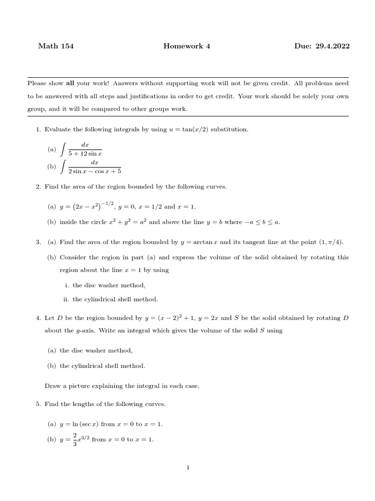 Math 154 Homework 4 Due: 29.4.2022 | PDF