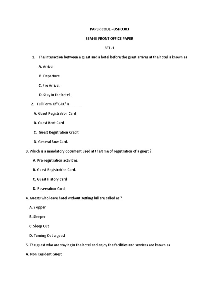 Front Office Exam Questions Set 1 | PDF | Payments | Fires