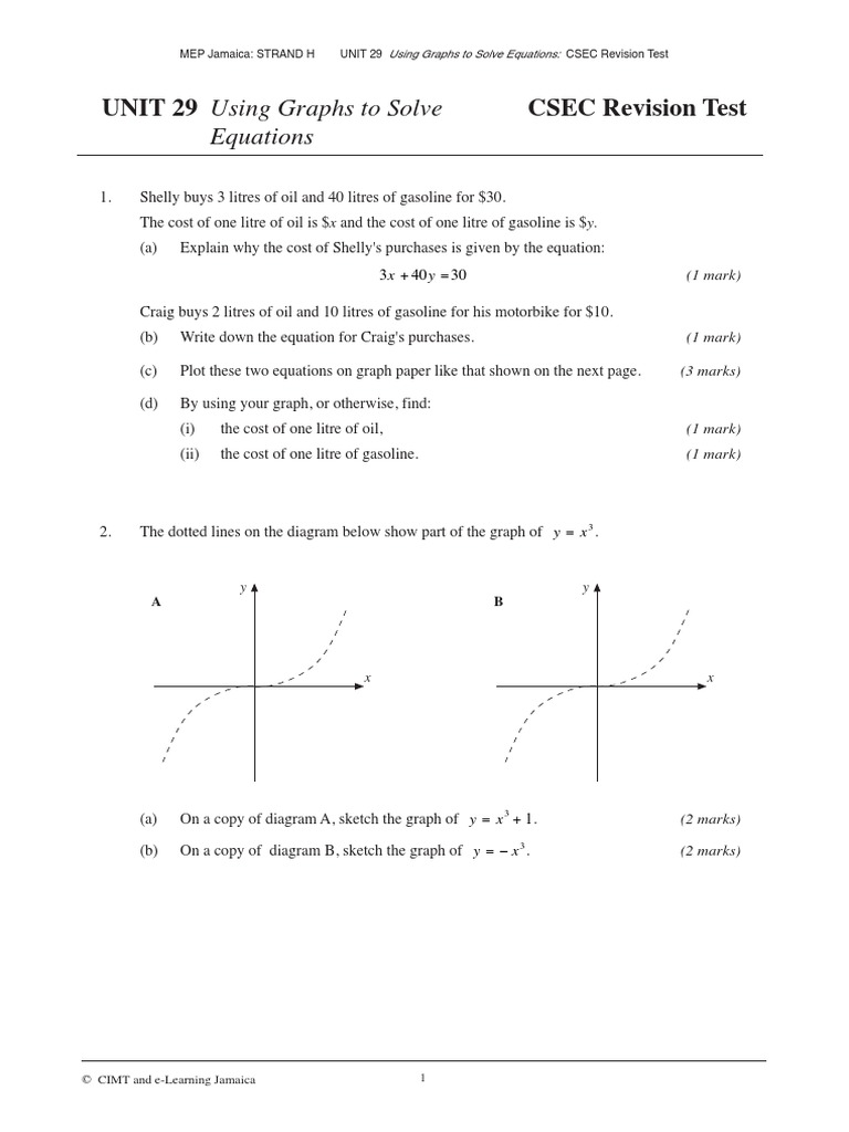 Equations: UNIT 29 Using Graphs To Solve CSEC Revision Test | PDF ...