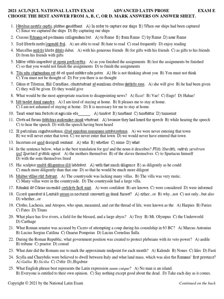 2021 Advanced Latin Prose Exam - FINAL | PDF | Roman Republic ...