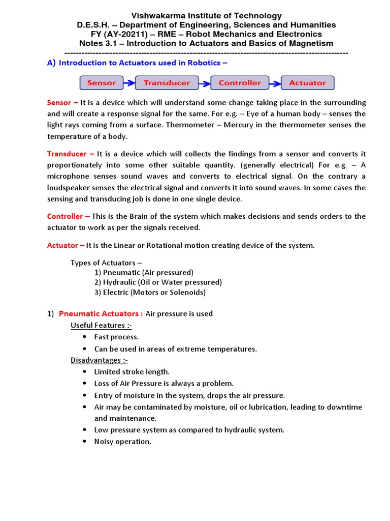 RME Notes 3.1 Actuators Intro and Magnetism | PDF | Actuator | Electric ...