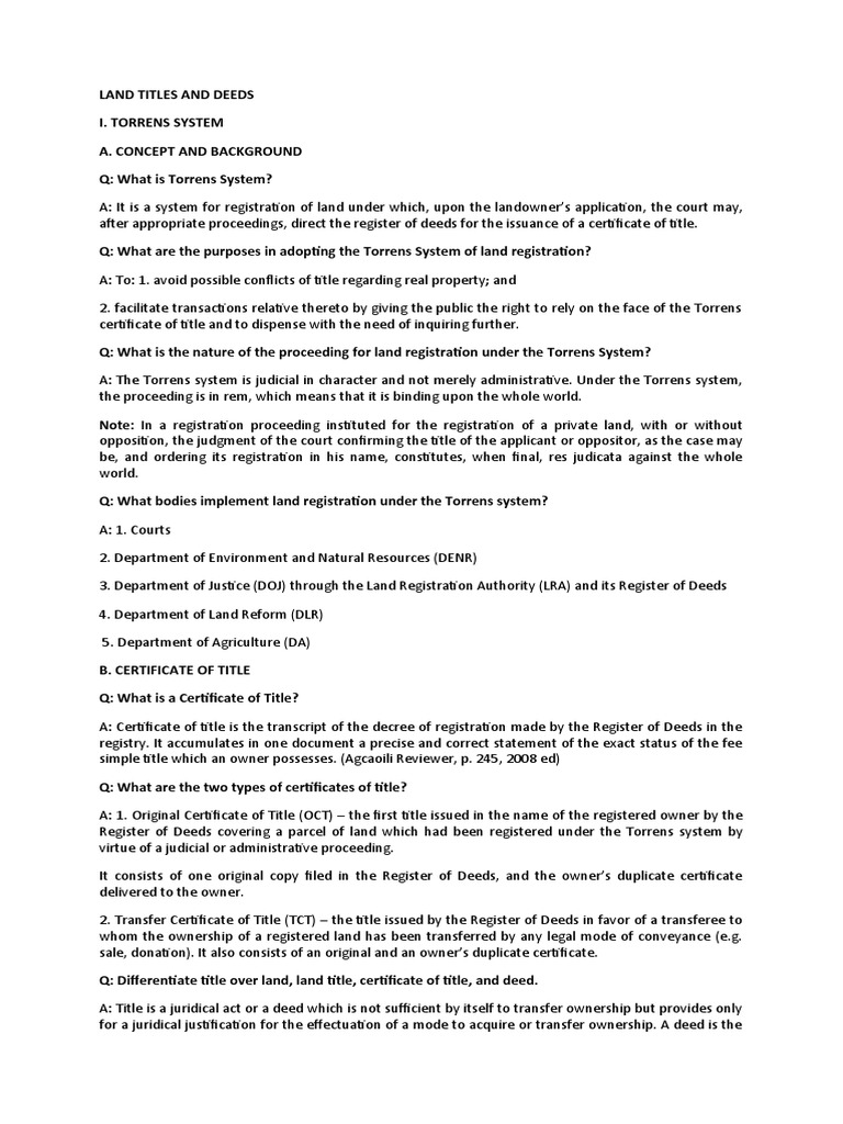 Understanding Land Titles and the Torrens System of Registration | PDF ...