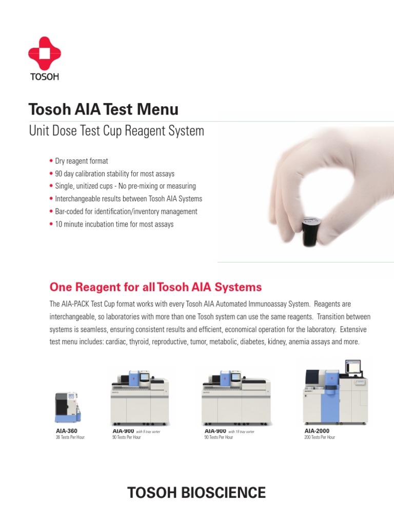 Tosoh AIA Test Menu: Unit Dose Test Cup Reagent System | PDF ...