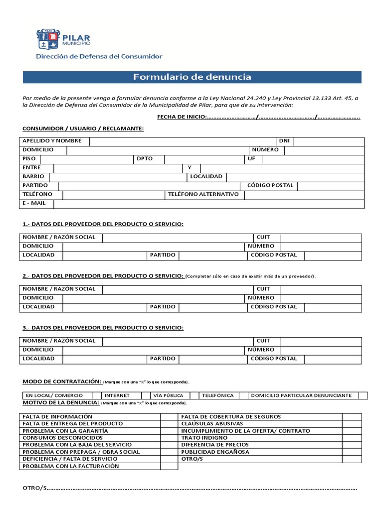 Formulario de Denuncia 1 | PDF | Los consumidores | Protección al ...