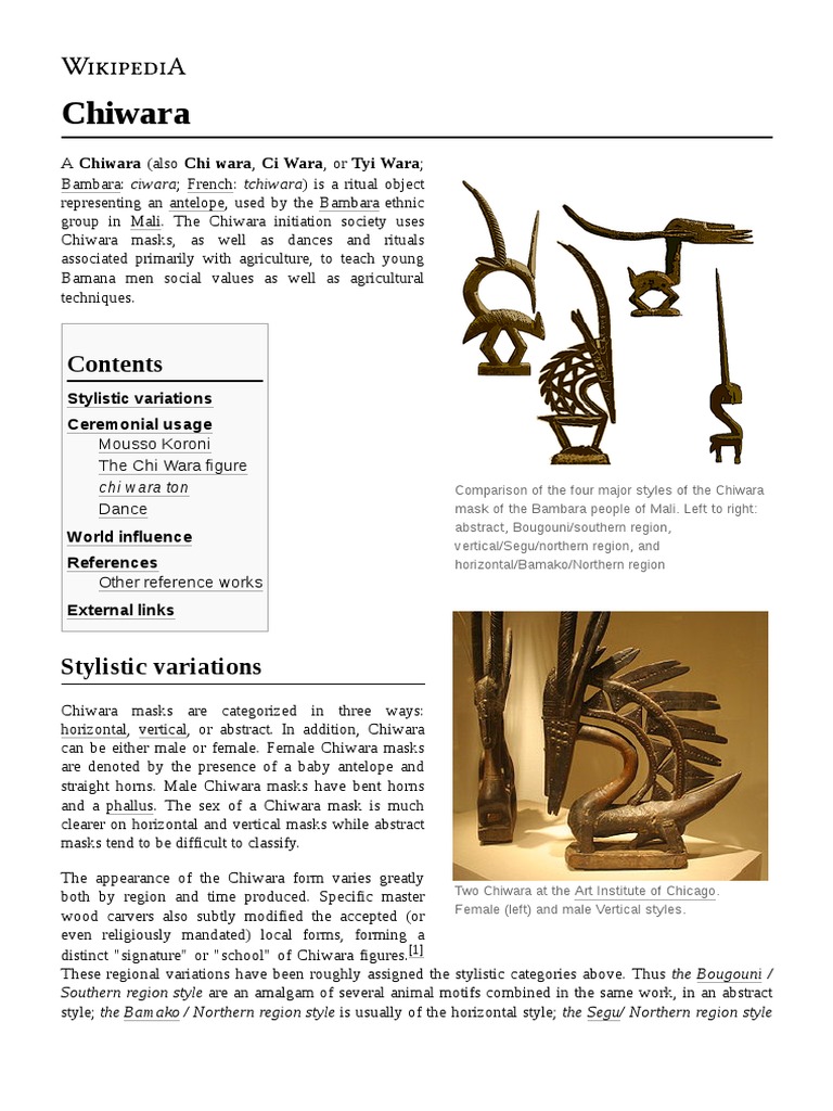Chiwara: Stylistic Variations Ceremonial Usage | PDF | The Arts