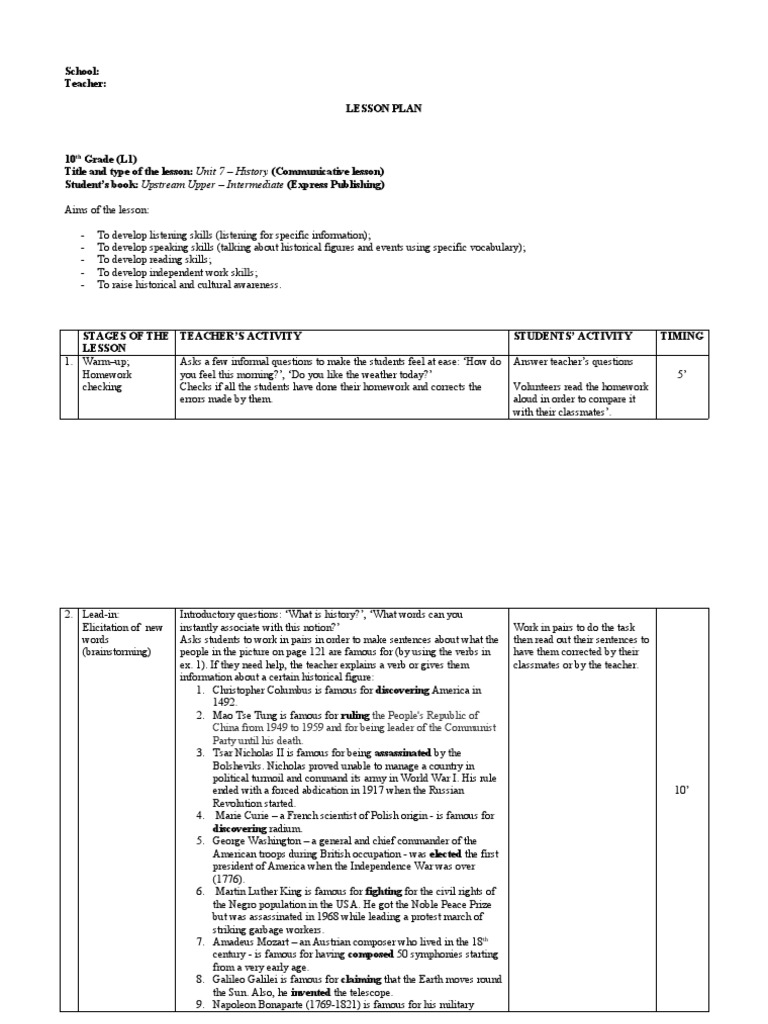 Lesson Plan History | PDF | Reading Comprehension Lesson Plan History | PDF | Reading Comprehension