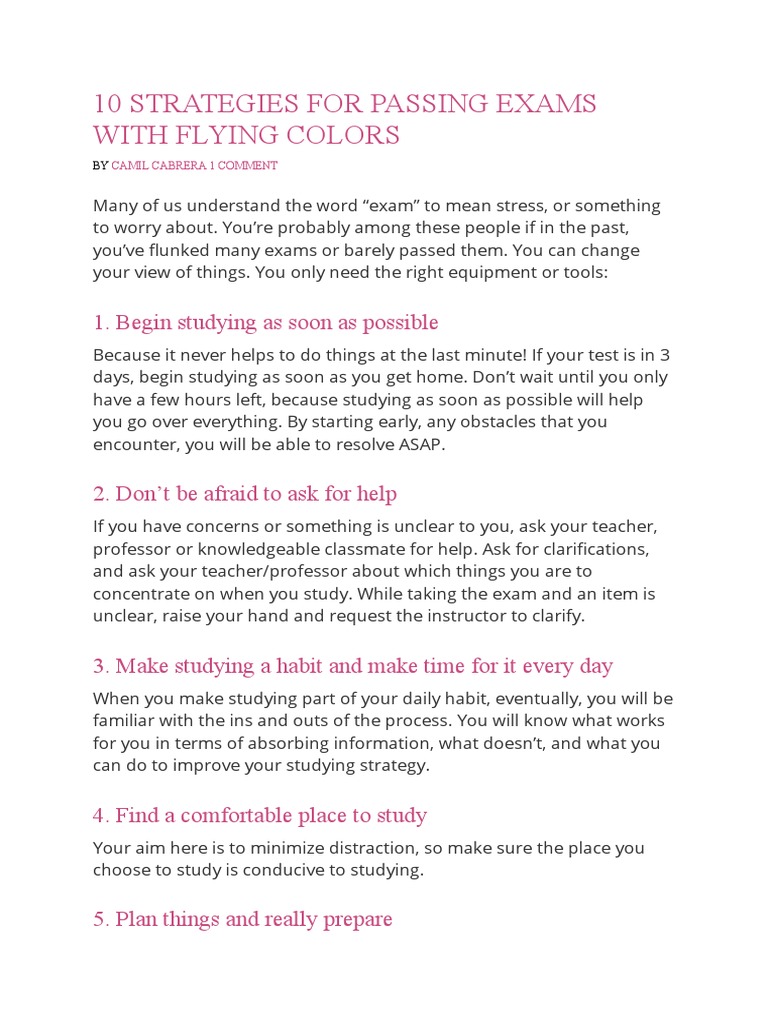 Strategies to Pass Exams with Ease | PDF | Test (Assessment) | Disciplines