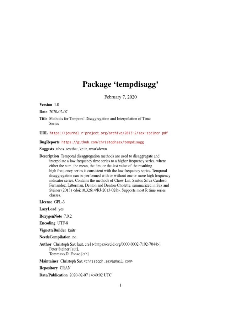 Methods for Temporal Disaggregation and Interpolation of Time Series | PDF | Errors And ...