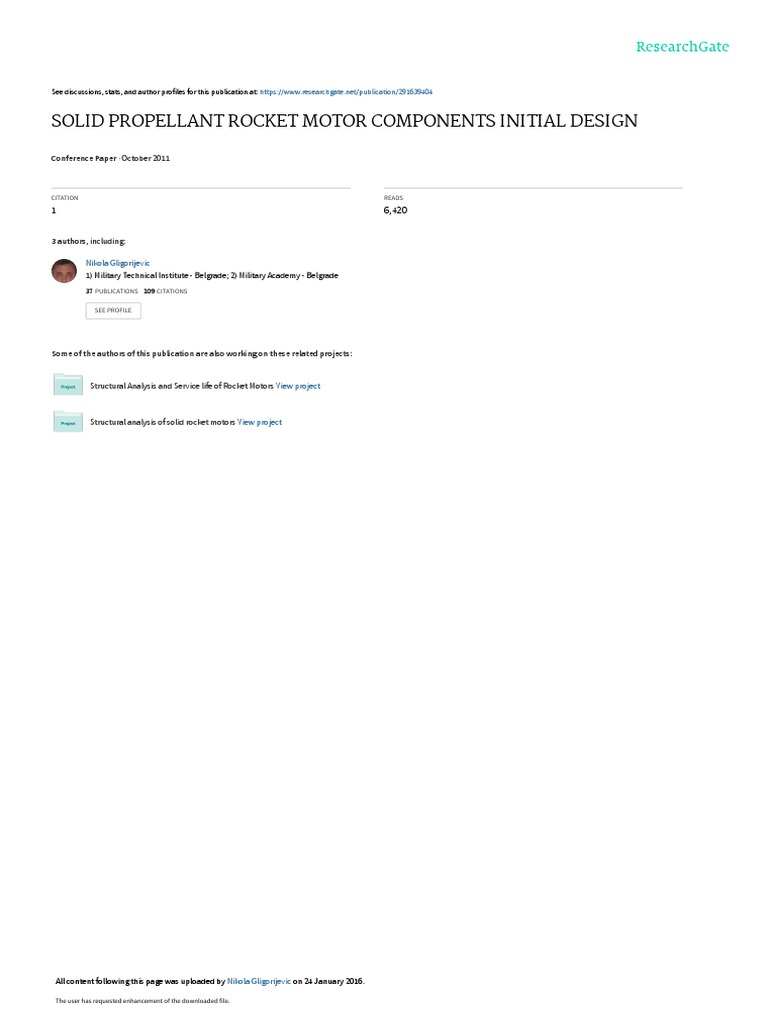 Solid Propellant Rocket Motor Components Initial Design: October 2011 ...