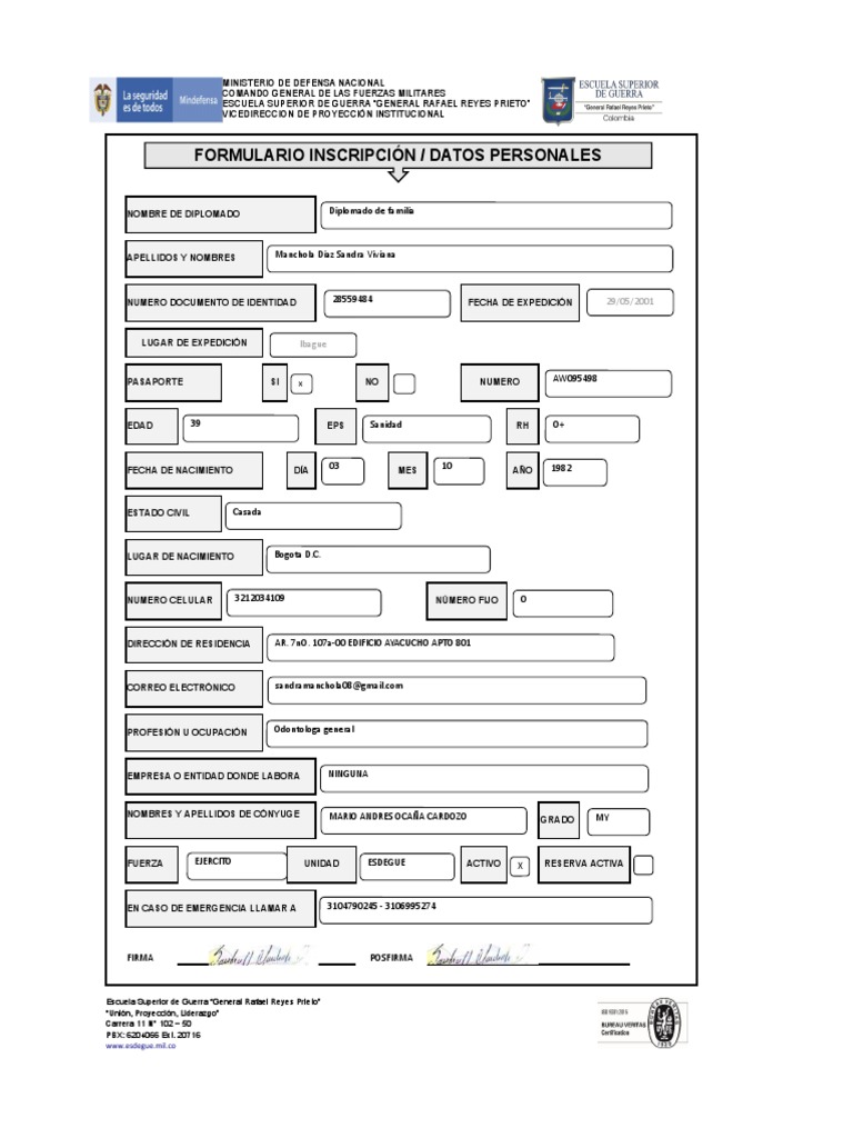 Formulario de Inscripcion | PDF | Colombia