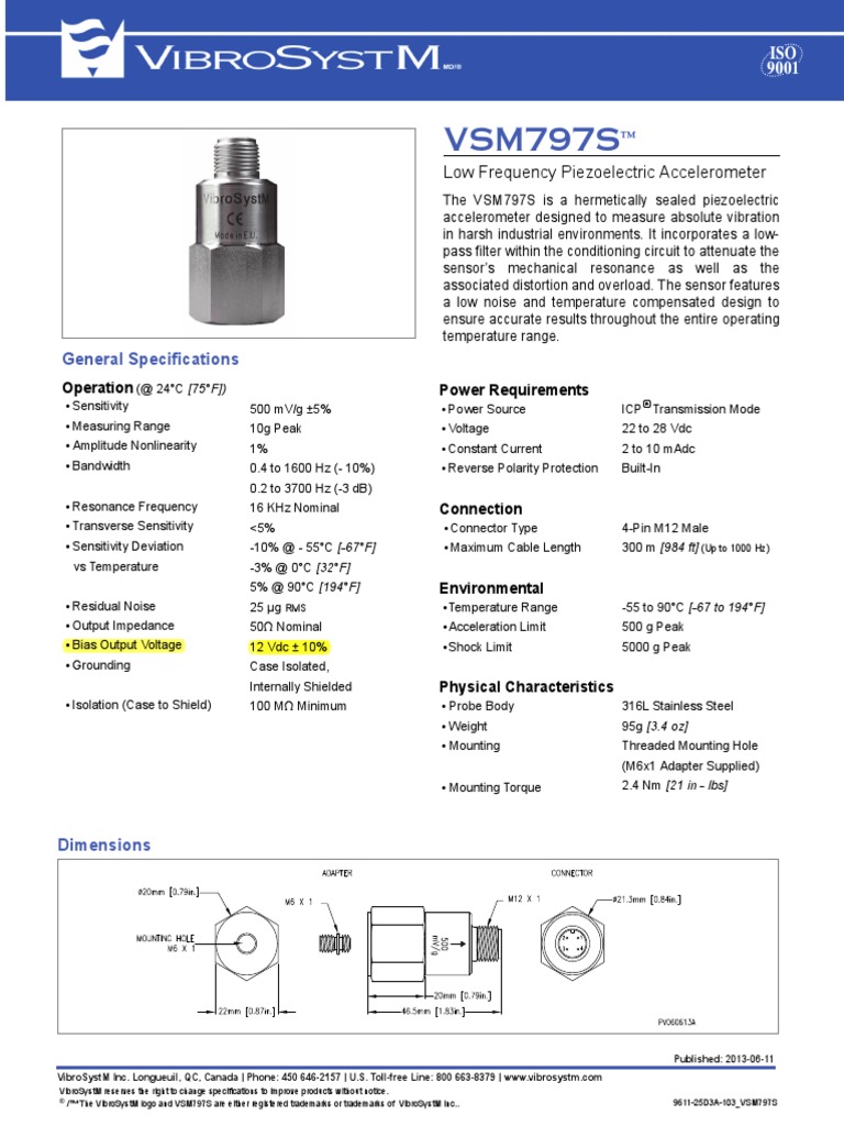 Datasheet Sensor Aceleración Vibrosystm VSM797S | PDF | Resonance ...