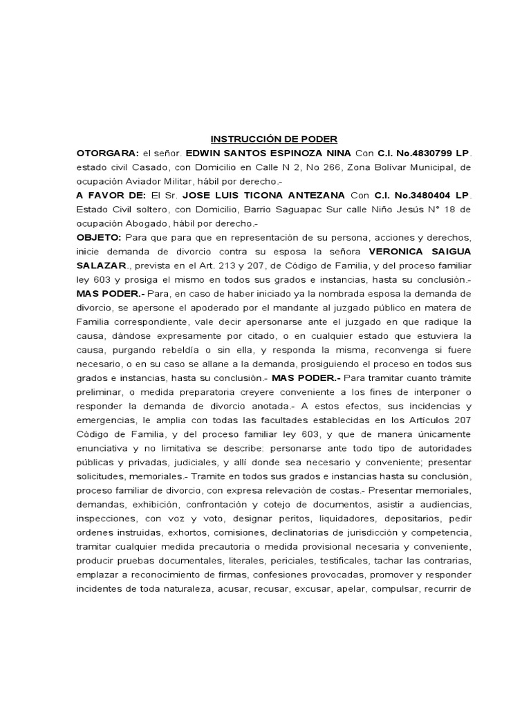 Instructiva Divorcio Lourdes Ferrufino | PDF | Demanda judicial | Divorcio