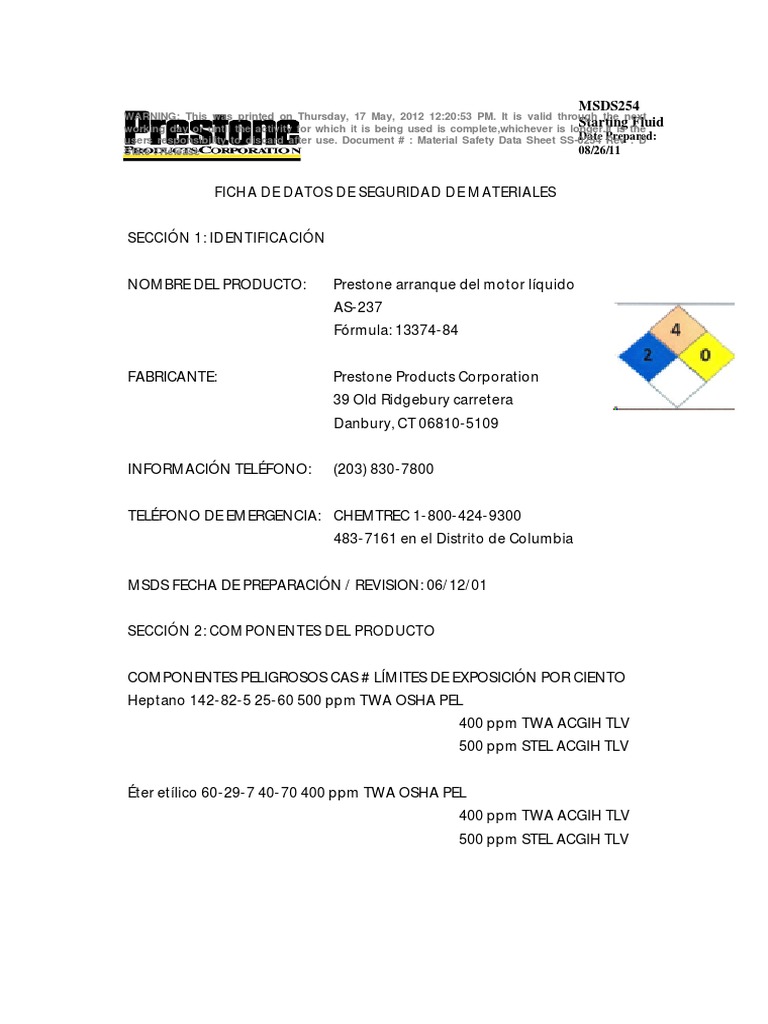 17-135-00010 - ETHER EN SPRAY - PrestoneProductsCorporation | PDF ...