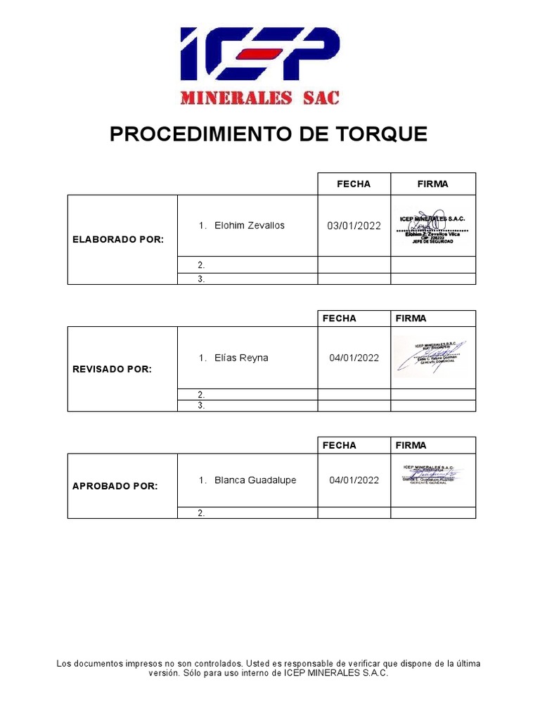 Ic-Ca-Pg-02 Procedimiento de Torque | PDF | Arandela (Hardware ...
