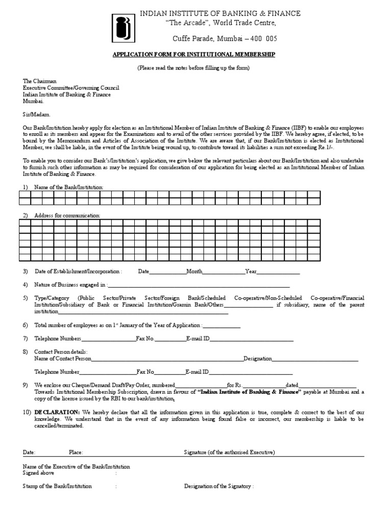 Institutional Membership Application Form | PDF | Reserve Bank Of India ...