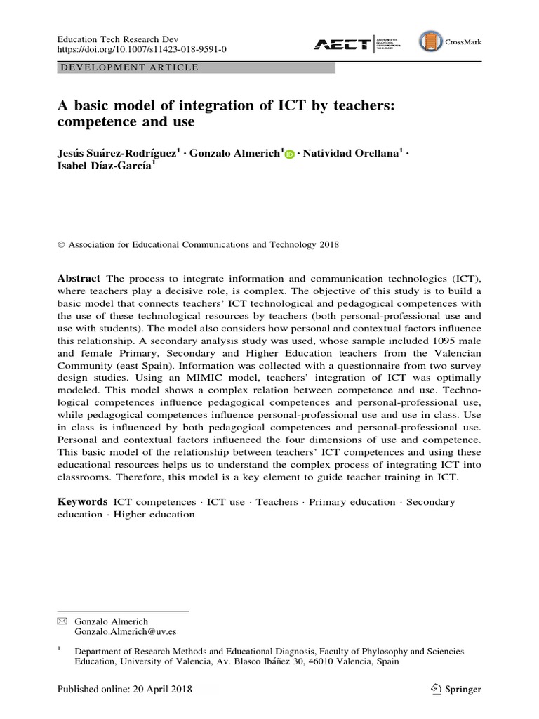 A Basic Model of Integration of ICT by Teachers: Competence and Use ...