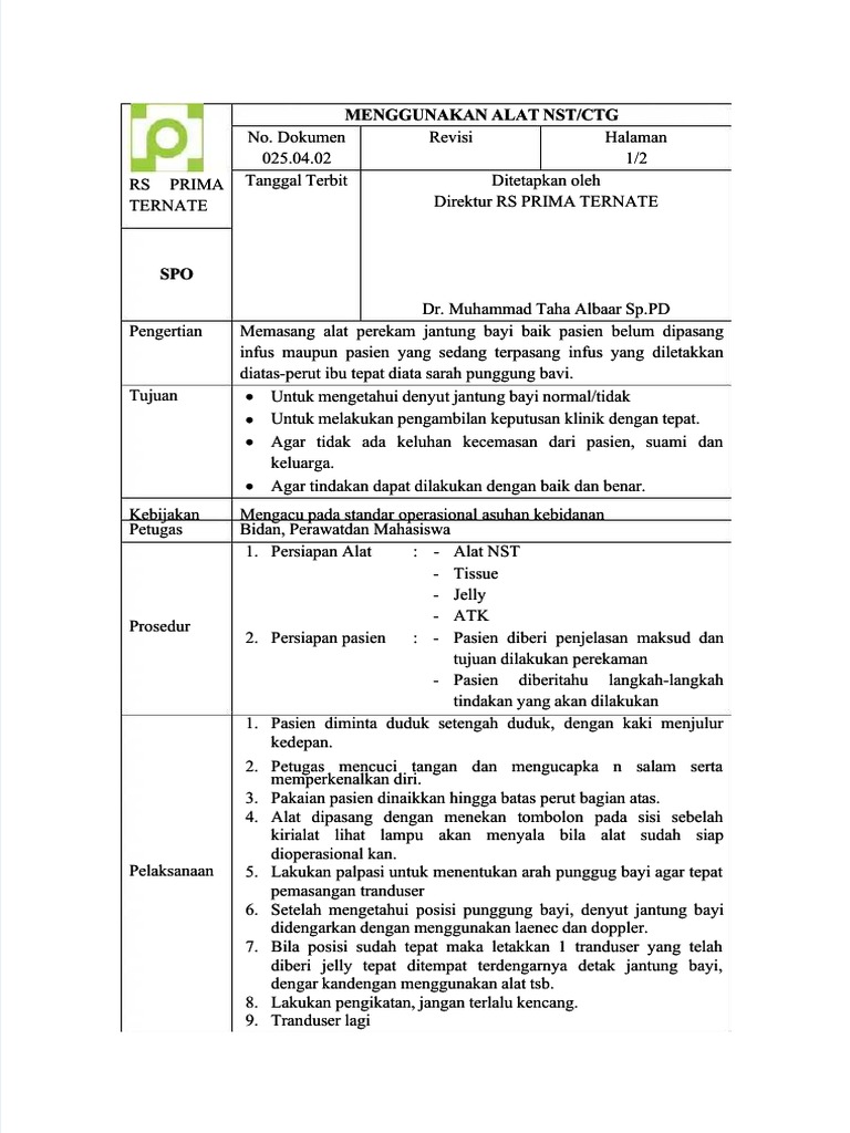 PDF 2 Spo Menggunakan Alat NST CTG DL | PDF | Career & Growth