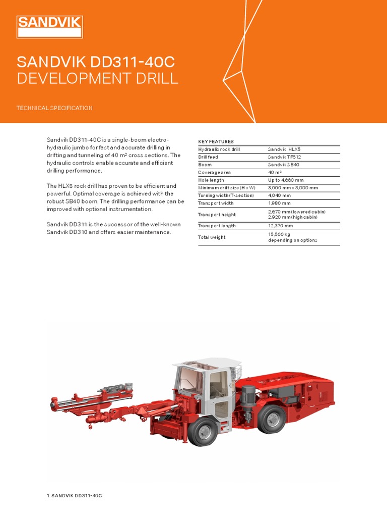 SANDVIK DD311-40C Development Drill: Technical Specification | PDF ...