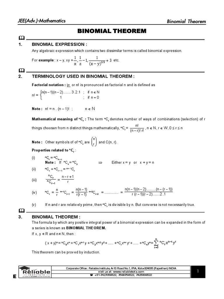 6 Binomial Theorem | PDF | Rational Number | Numbers