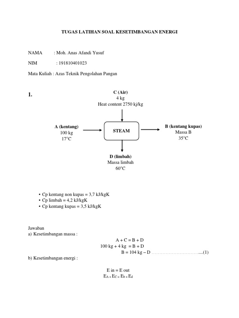 MOh. Anas Afandi Yusuf - Latihan Soal Kesetimbangan Energi | PDF ...