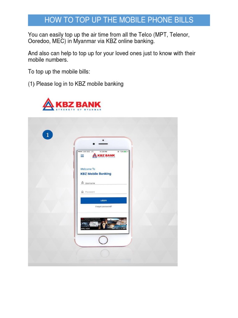 Mobile Top-Up Guide via KBZ Banking | PDF